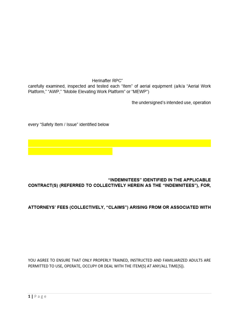Indemnify and Hold Harmless Agreement Re Use of Boom 874 | PDF ...