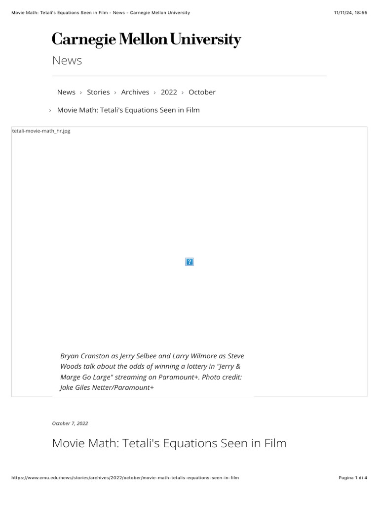 Movie Math: Tetali's Equations Seen in Film - News - Carnegie Mellon ...