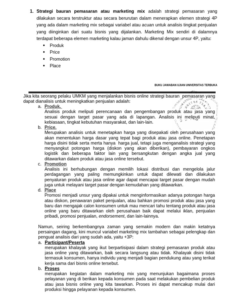 Jawaban UAS BISNIS S1 PART 4 | PDF