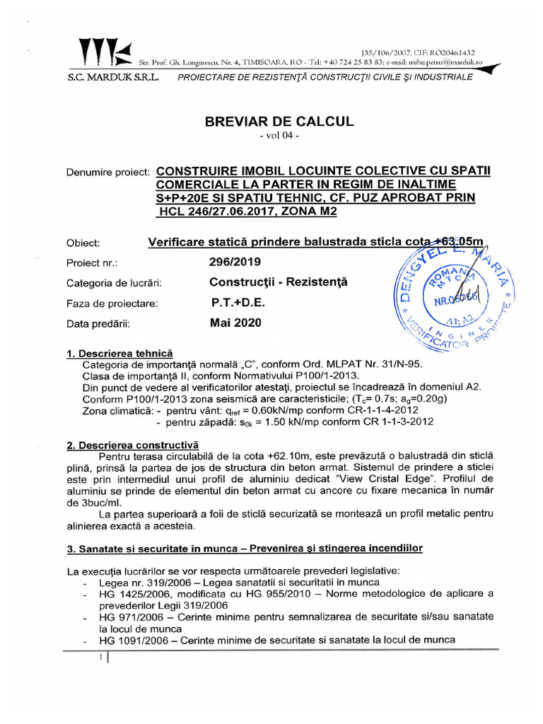 Balustrada Sticla Calcul Proiect | PDF