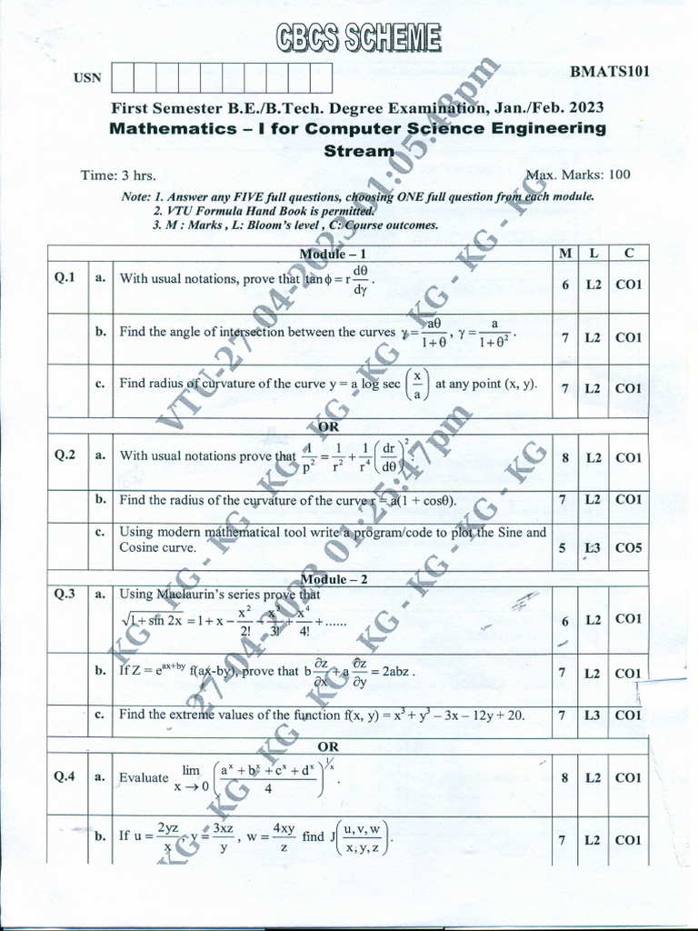 Mathematics I Exam Jan/Feb 2023 | PDF | Mathematical Objects ...