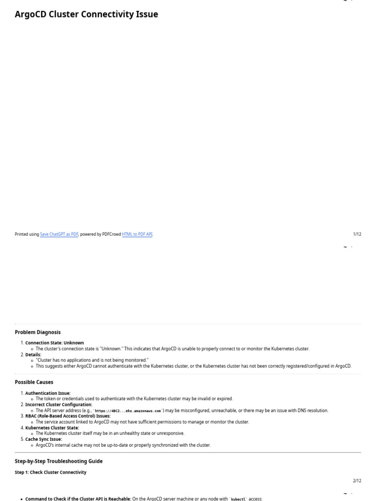 ArgoCD Cluster Connectivity Issue | PDF | Computer Cluster ...