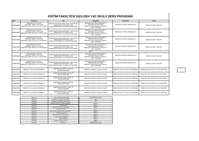 2024 Yaz Okulu Ders Programı | PDF
