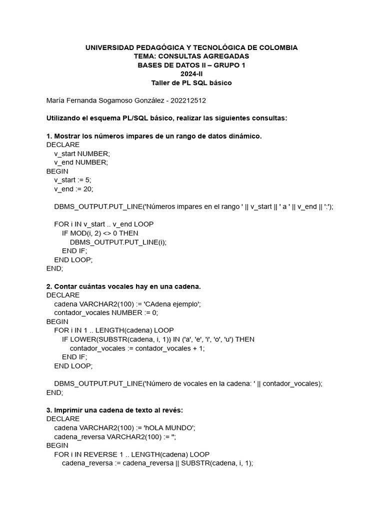 Taller PL Básico | PDF