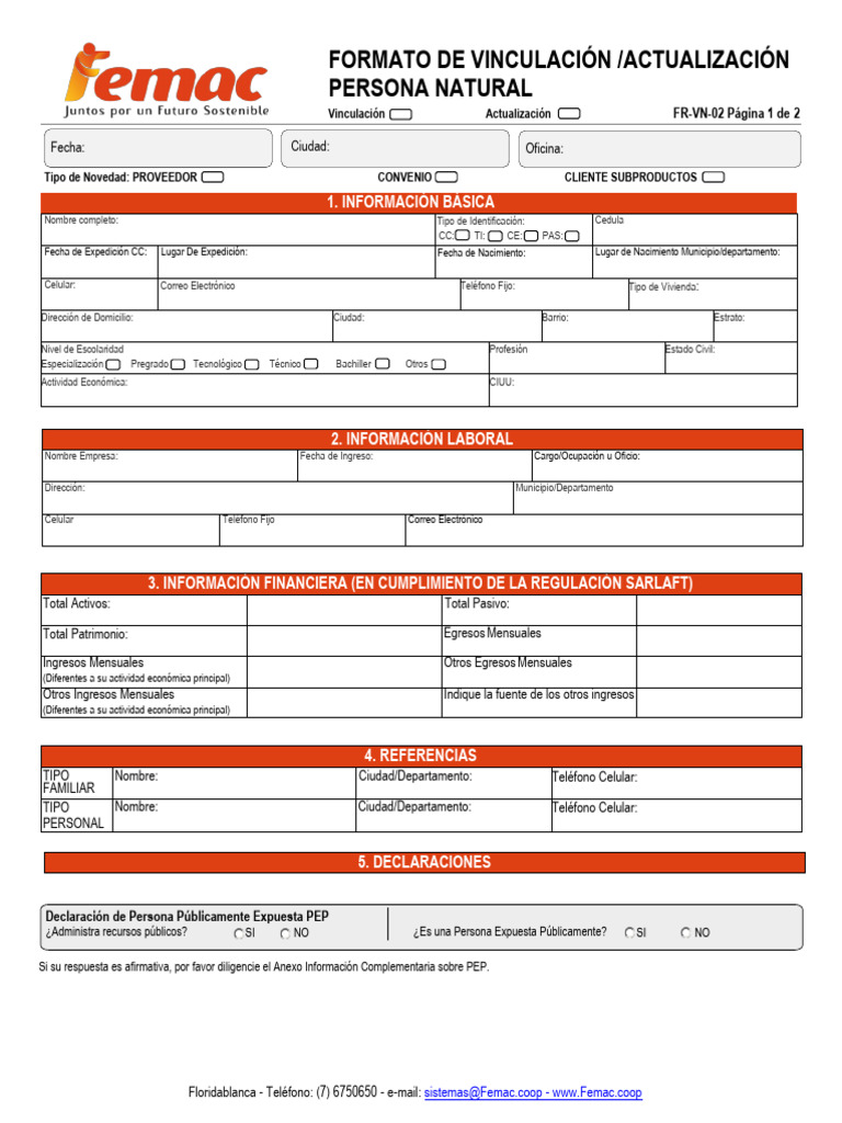 Formato de Vinculación FEMAC | PDF | Colombia
