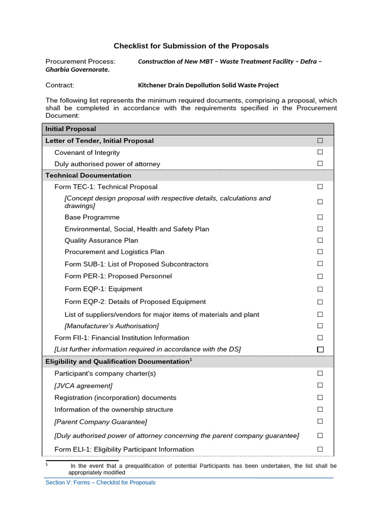 V - Forms - Checklist For Multi-Stage (W) | PDF | Procurement