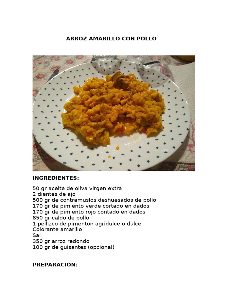 Arroz Amarillo Con Pollo | PDF