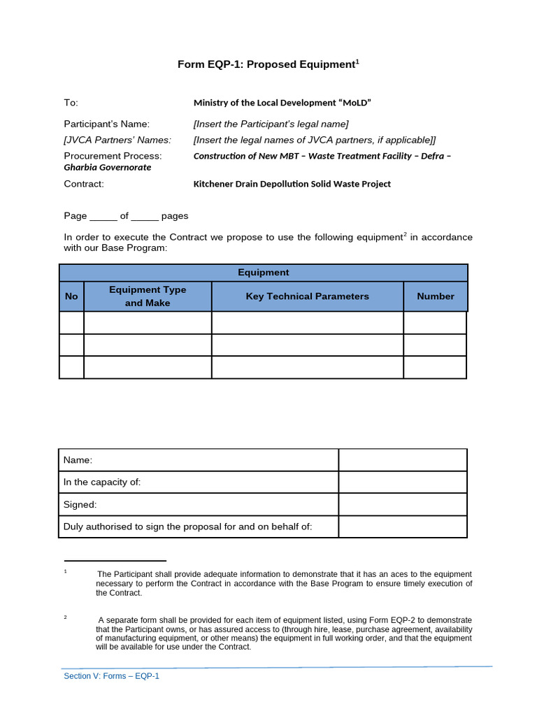 V - PP5 - Forms - EQP-1 Proposed Equipment | PDF