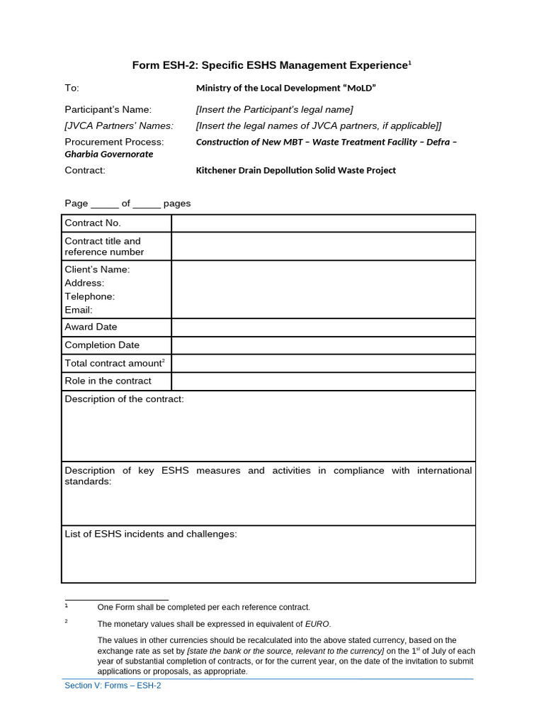 V - PP5 - Forms - ESH-2 ESHS Specific Experience | PDF