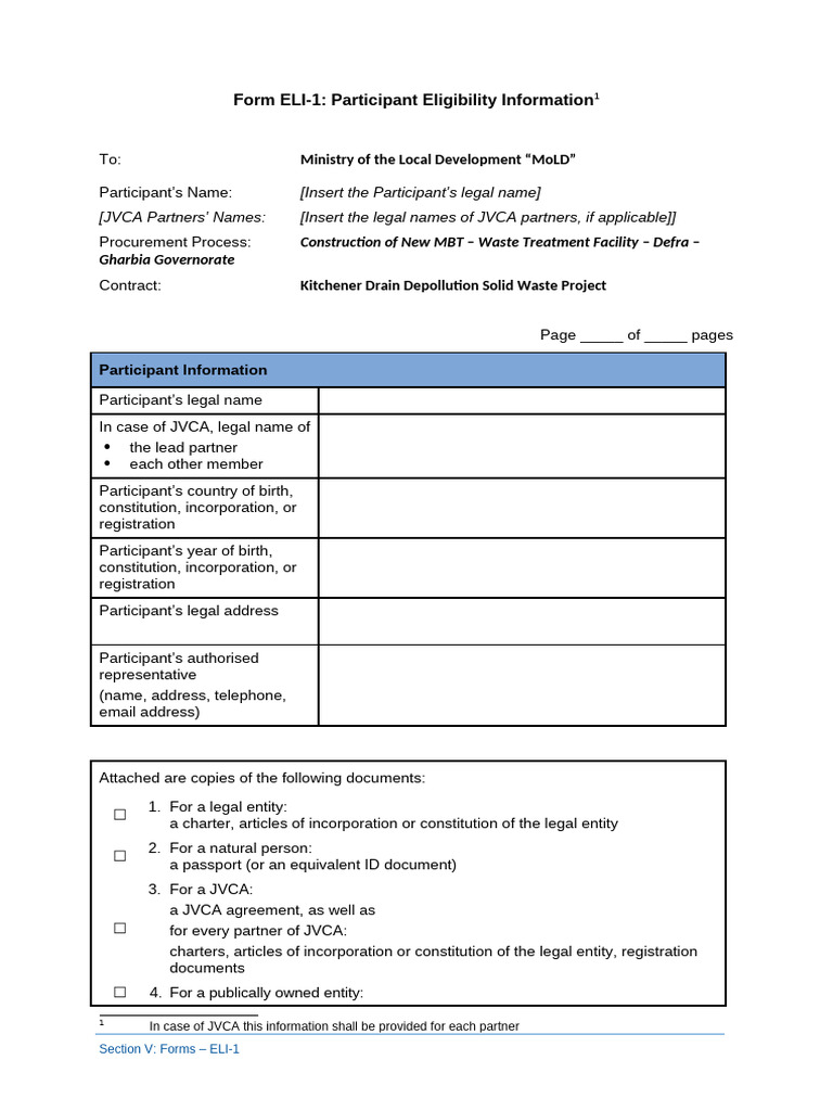 V - PP5 - Forms - ELI-1 Participant Eligibility Information | PDF