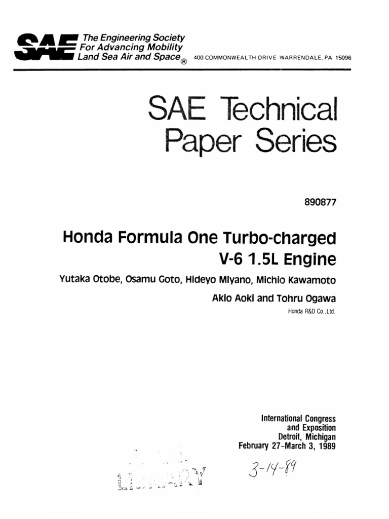 Honda F1 168e Engine-Paper-Sae | PDF