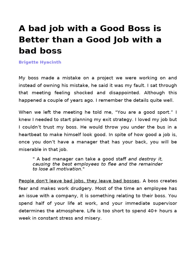 A Bad Job With A Good Boss Is Better Than A Good Job With A Bad Boss ...