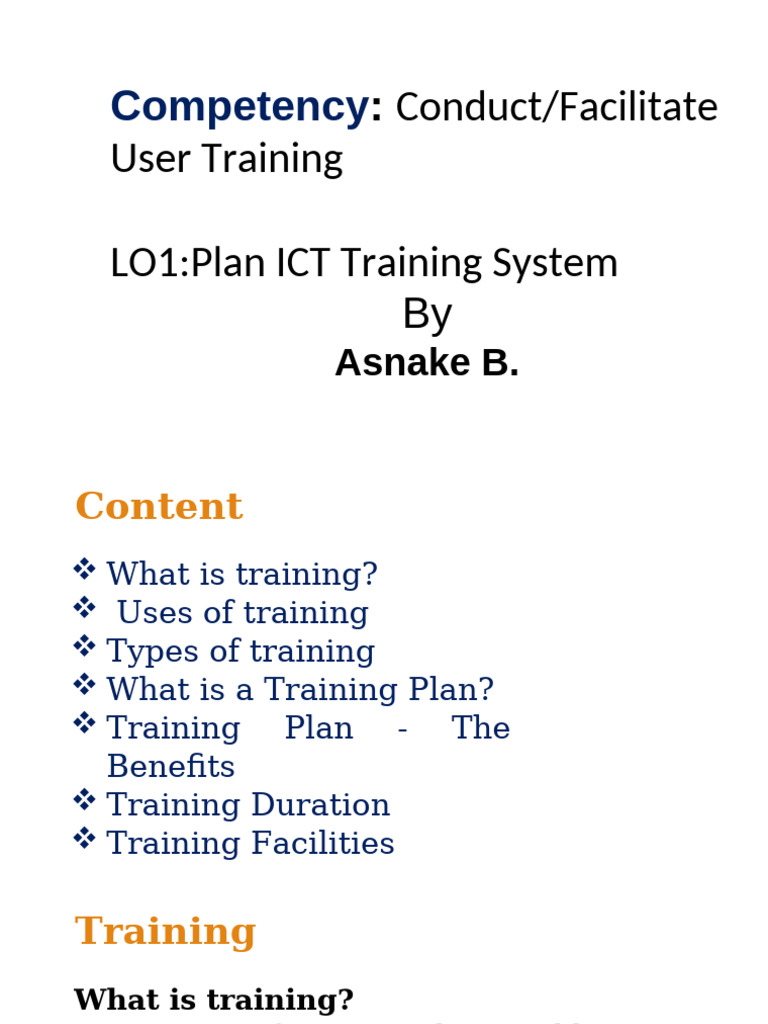 LO1 Plan ICT Training System | PDF | Educational Technology | Knowledge
