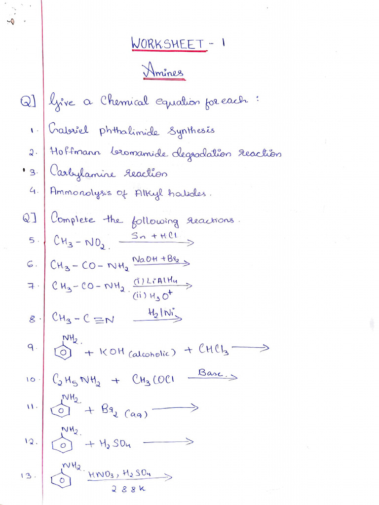 Amines Worksheet | PDF | Functional Group | Nitrogen