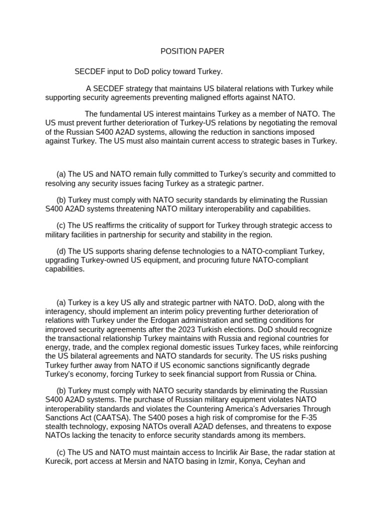 Position+Paper+3 Turkey | PDF | Nato | Turkey