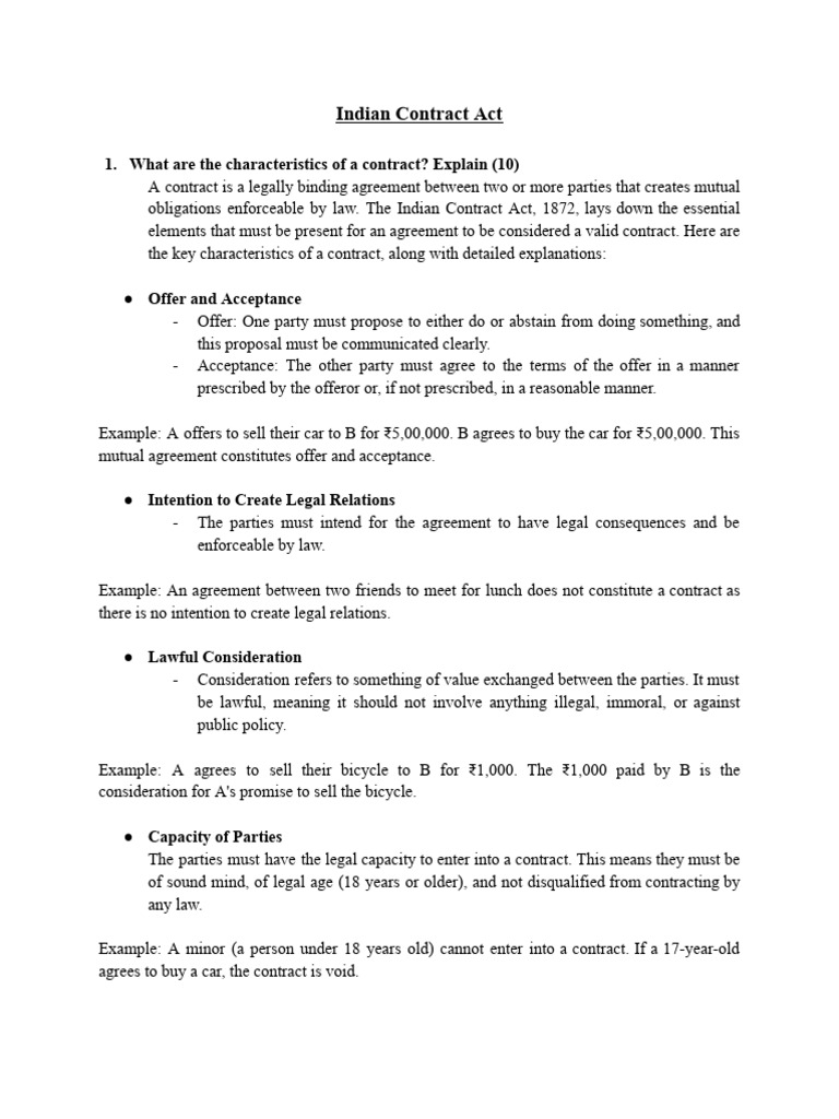 Characteristics of Contracts in India | PDF | Partnership | Consideration