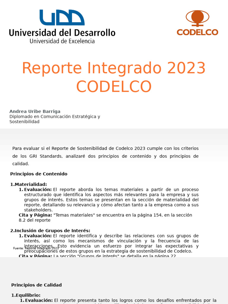 PTT Andrea Uribe - Informe CODELCO | PDF | Gases de efecto invernadero | Igualdad de género