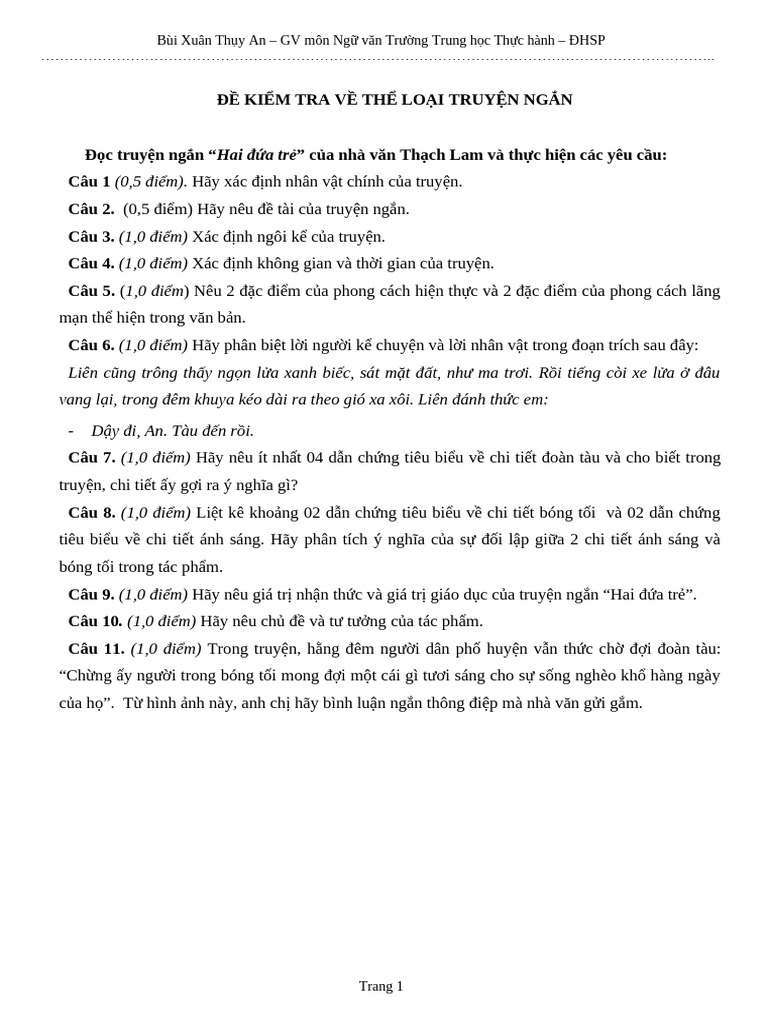 2.de Doc Hieu Truyen Hai Dua Tre | PDF