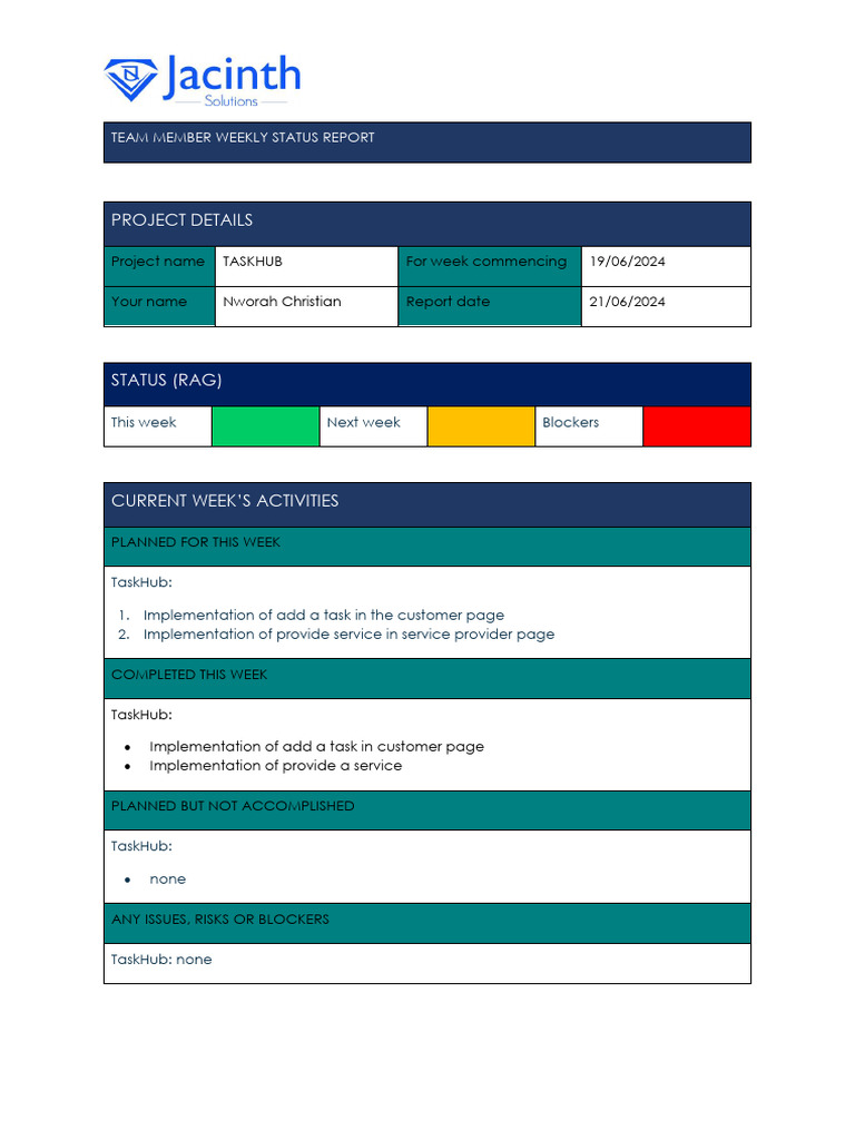 Jacinth Solutions Team-Member-Status-Report5 | PDF