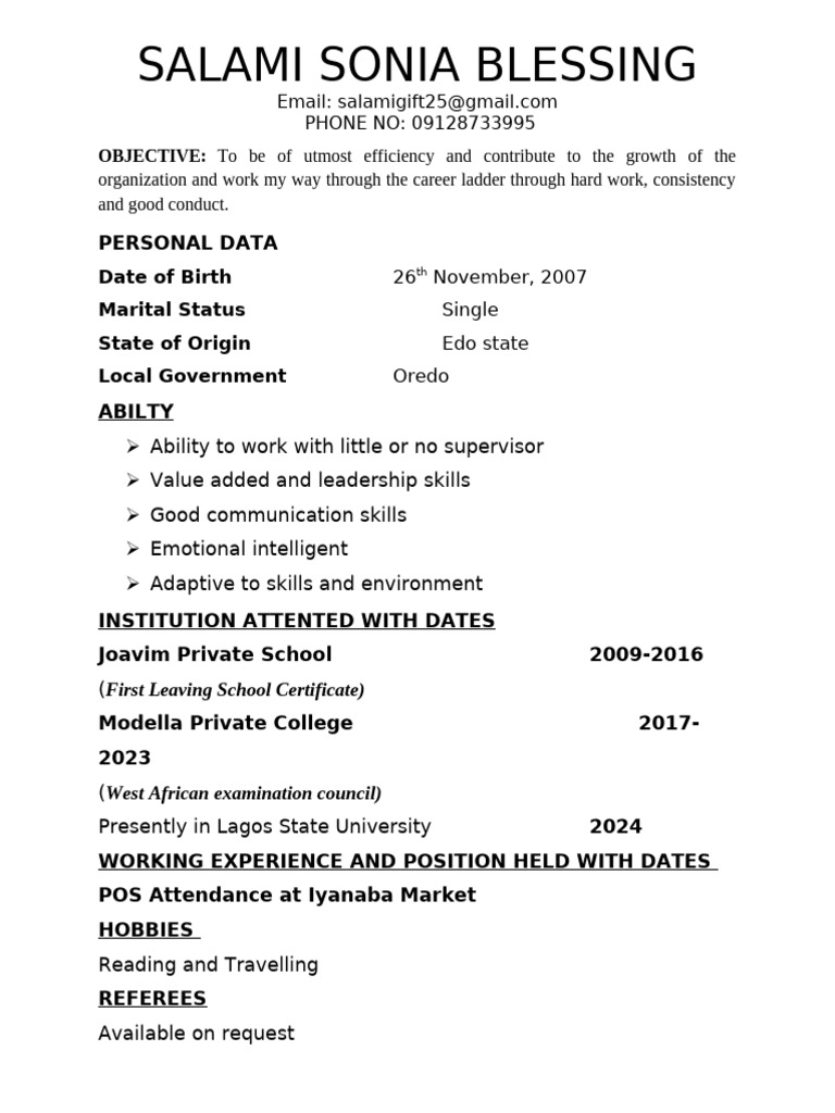 Salami Sonia Blessing CV | PDF