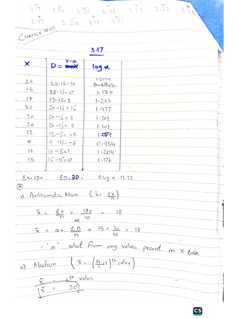 Chapter 3 Exercise Statistics Handwritten | PDF