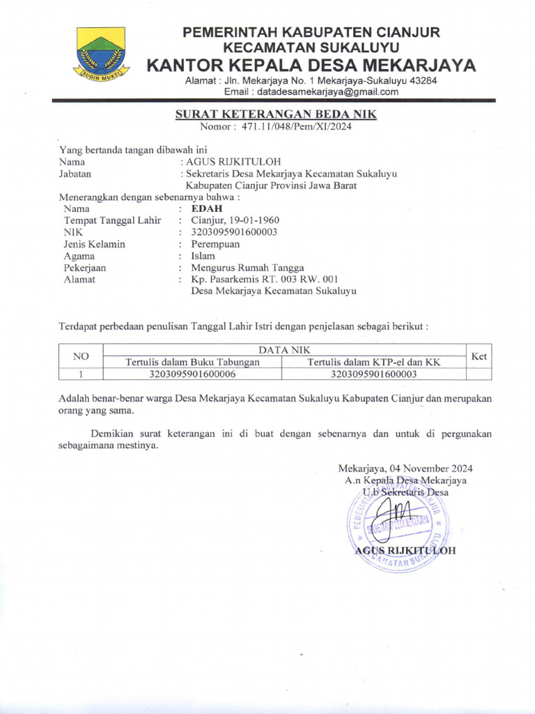 Keterangan Beda Nik | PDF