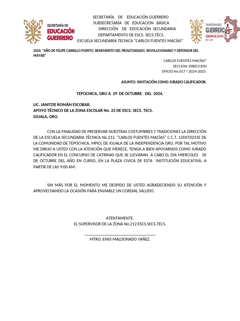 Invitacion Jurado Calificador Catrinas 2023. | PDF | Etapas educativas