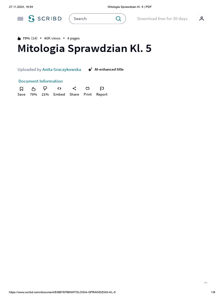 Mitologia Sprawdzian Kl. 5 - PDF | PDF | Scribd | Internet
