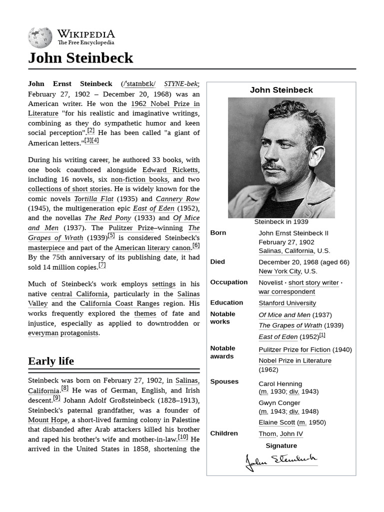 John Steinbeck: Life and Legacy | PDF | John Steinbeck