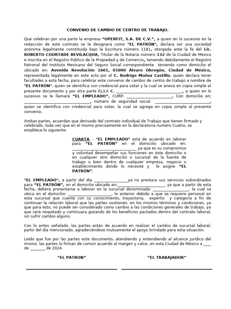 Cambio de Centro de Trabajo | PDF
