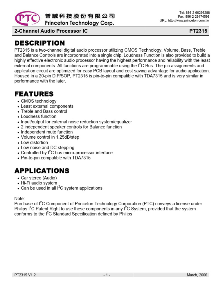 Audio Processor IC for I2C Systems | PDF | Input/Output | Central ...