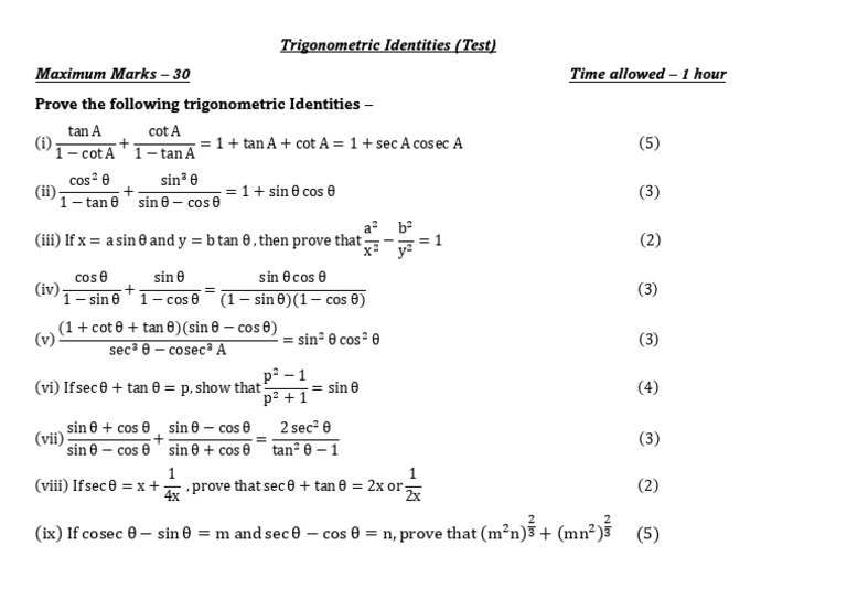 Trigonometric Identities (Test) | PDF