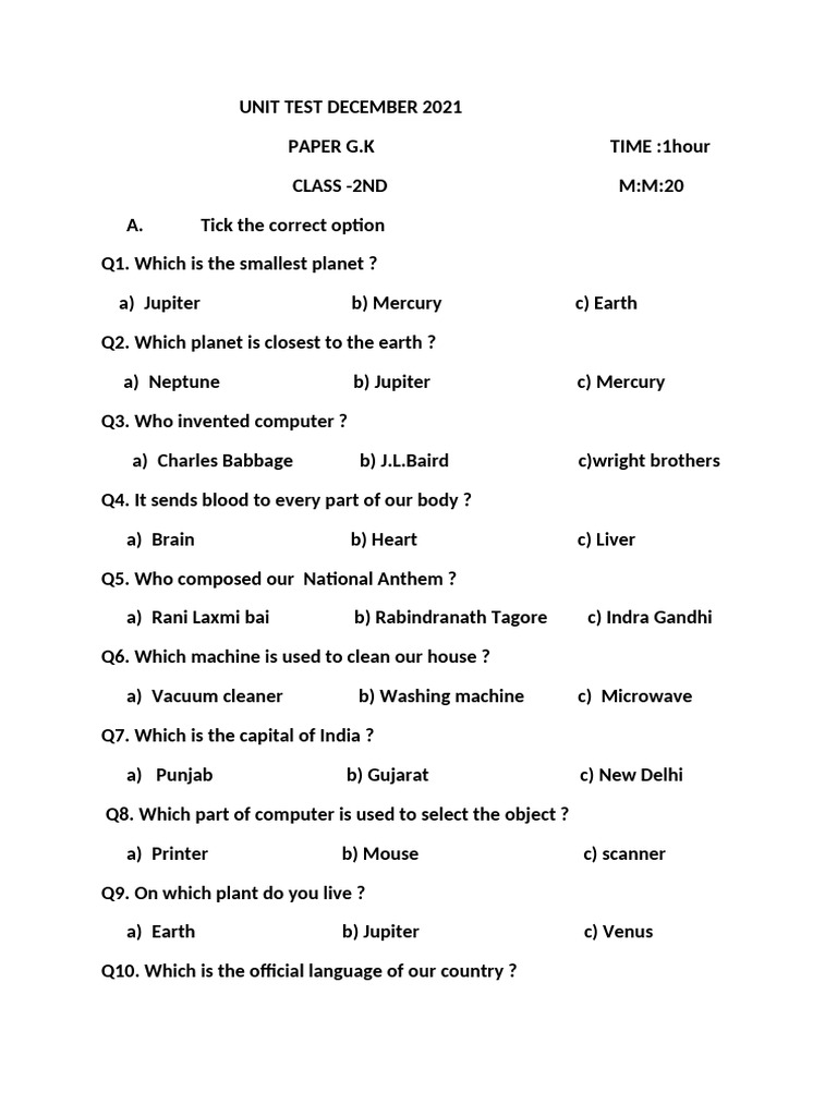 2nd Class G.K | PDF