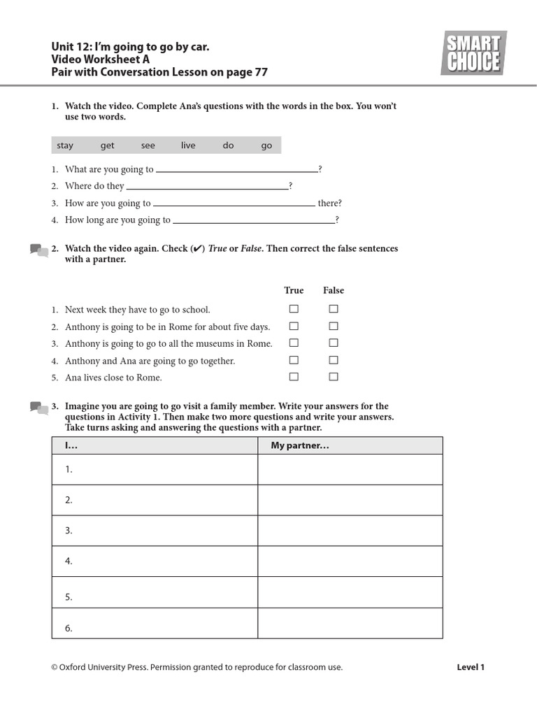 SC3e - Level 1 - Unit 12 - Video Worksheet | PDF