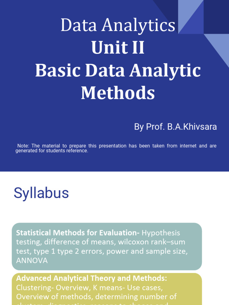 Basic Data Analytic Methods Overview | PDF | Student's T Test ...