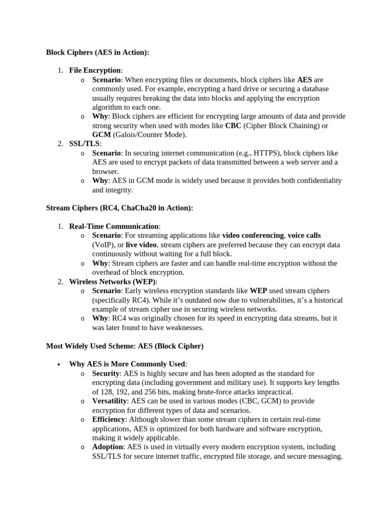 Block Ciphers Vs Stream Ciphers | PDF | Encryption | Transport Layer Security