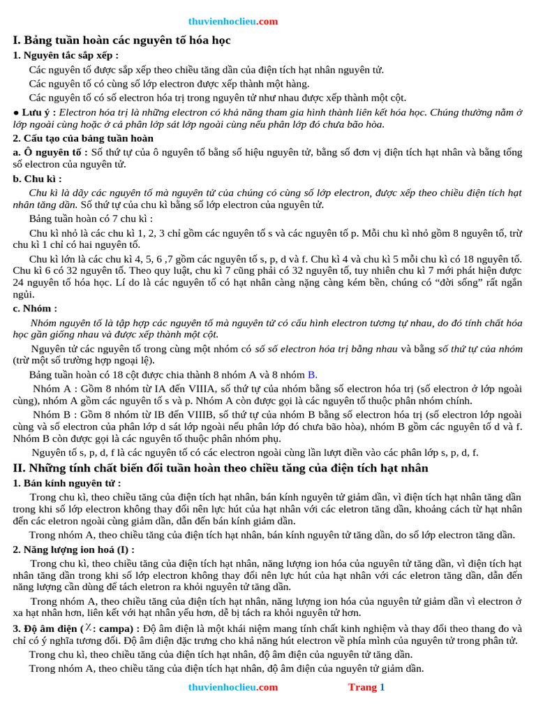 Ly Thuyet Va Trac Nghiem Bang Tuan Hoan | PDF