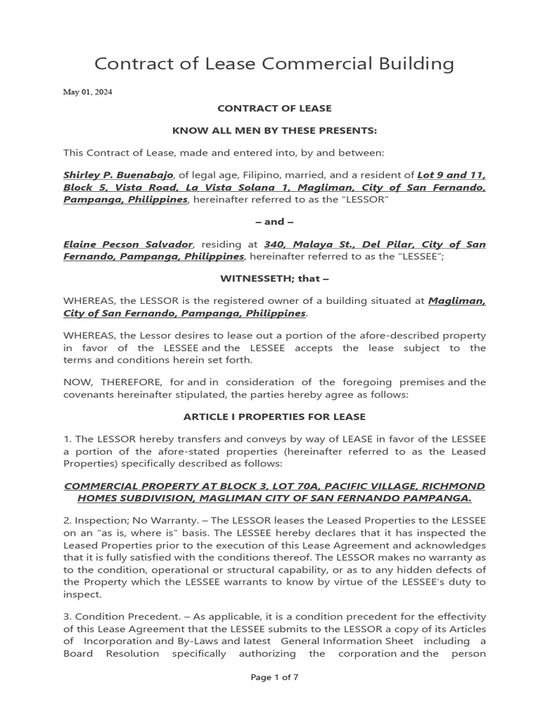 Contract OF Lease Commercial Building - Salvador | PDF | Lease | Renting