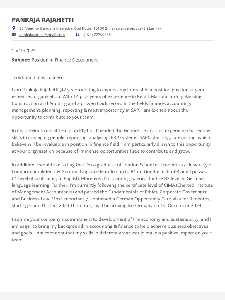 1 Cover Letter 1st Page Updated | PDF