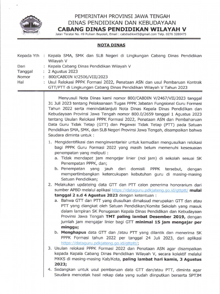 ND Relokasi p3k, Penataan Asn Dan Pembaruan Data GTT PTT 2023 | PDF