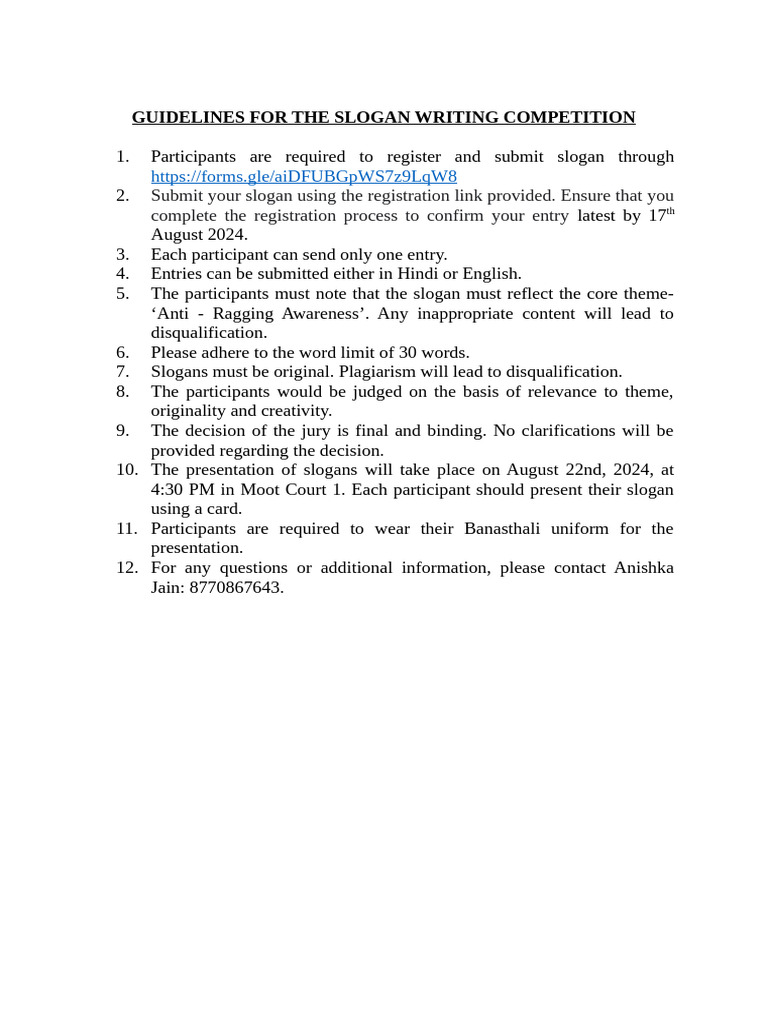 Slogan Writing Competition | PDF