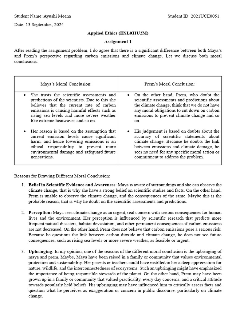 Applied Ethics - Assignment - 1 | PDF | Climate Change | Reason