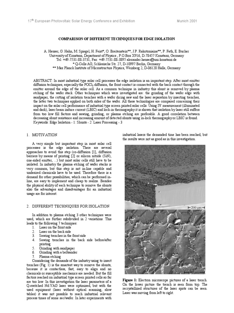 Comparison of Different Techniques For Edge Isolation | PDF | Solar ...