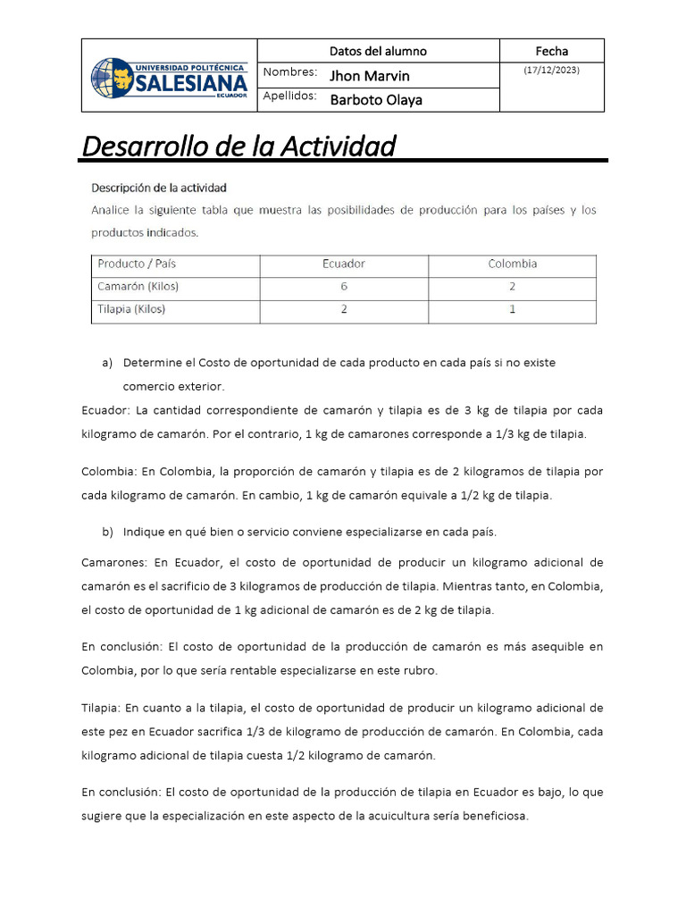 Barboto Jhon GesEmpresarial U2 | PDF | Costo de oportunidad | Ecuador
