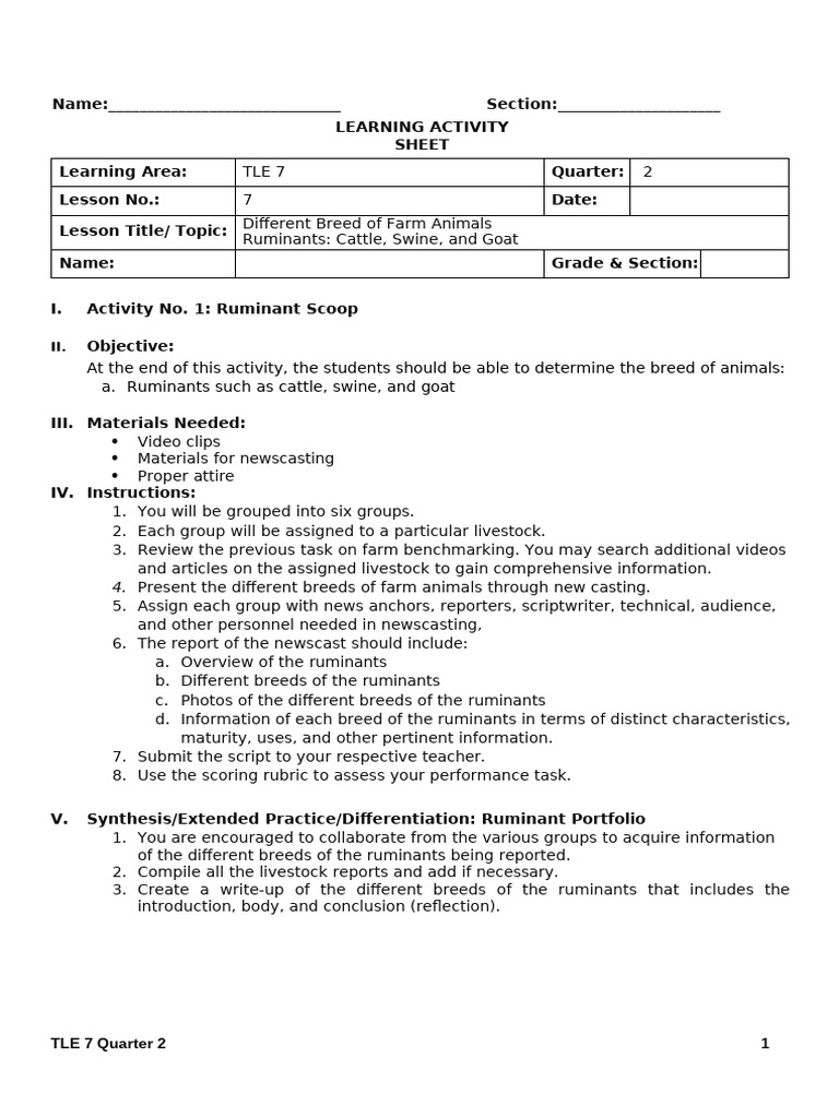 Q2 WS TLE-7 Lesson-7 Week-5 | PDF | Livestock | Linguistics