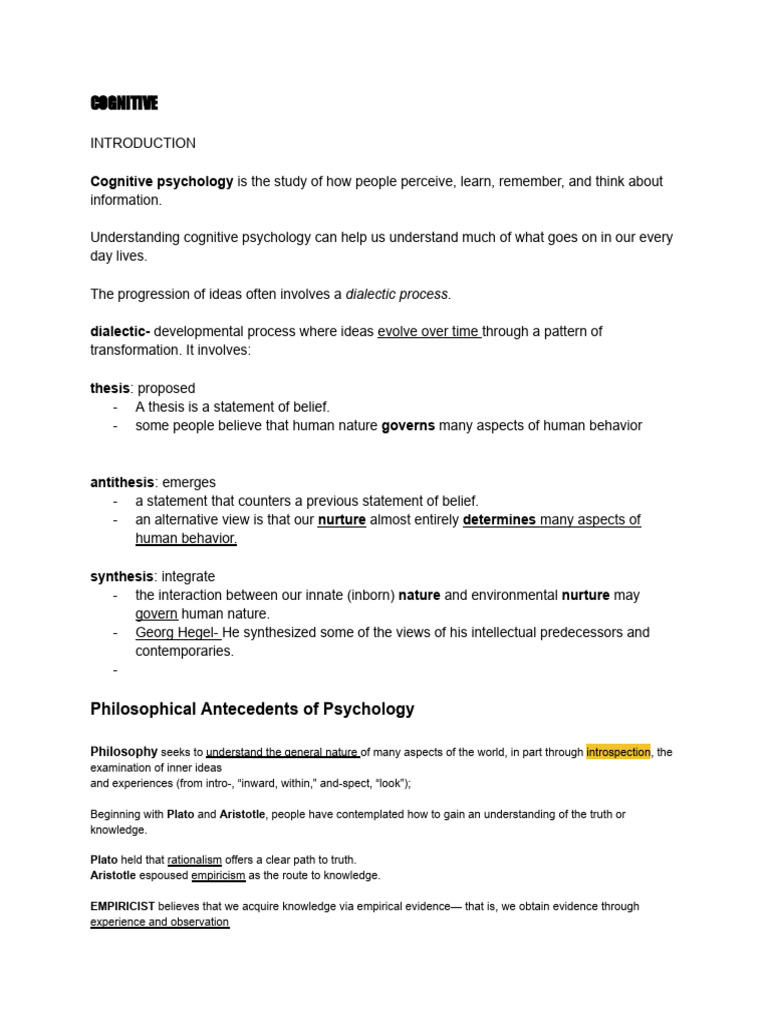 Cogni Chapter 1 | PDF | Behaviorism | Psychology