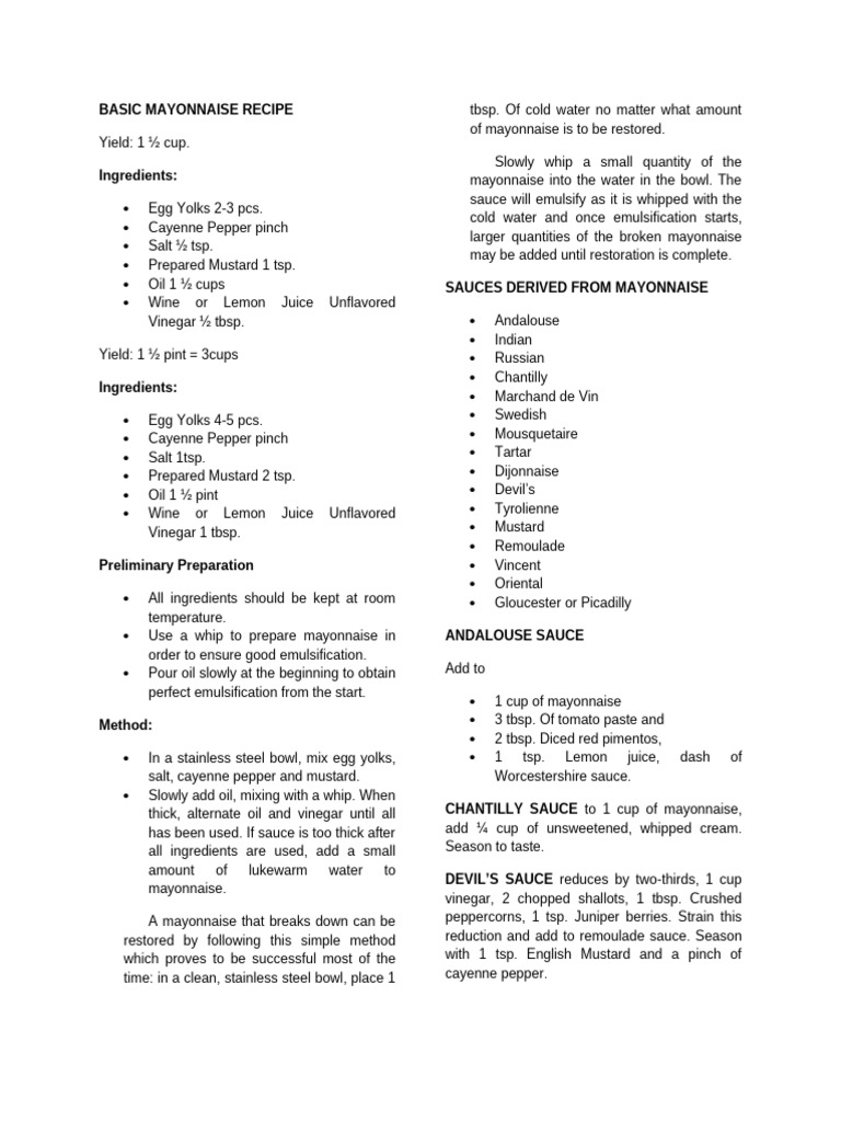 Basic Mayonnaise | PDF | Mayonnaise | Vinaigrette
