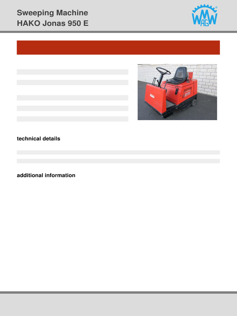 HAKO Jonas 950 E Sweeping Machine Details | PDF | Manufactured Goods ...