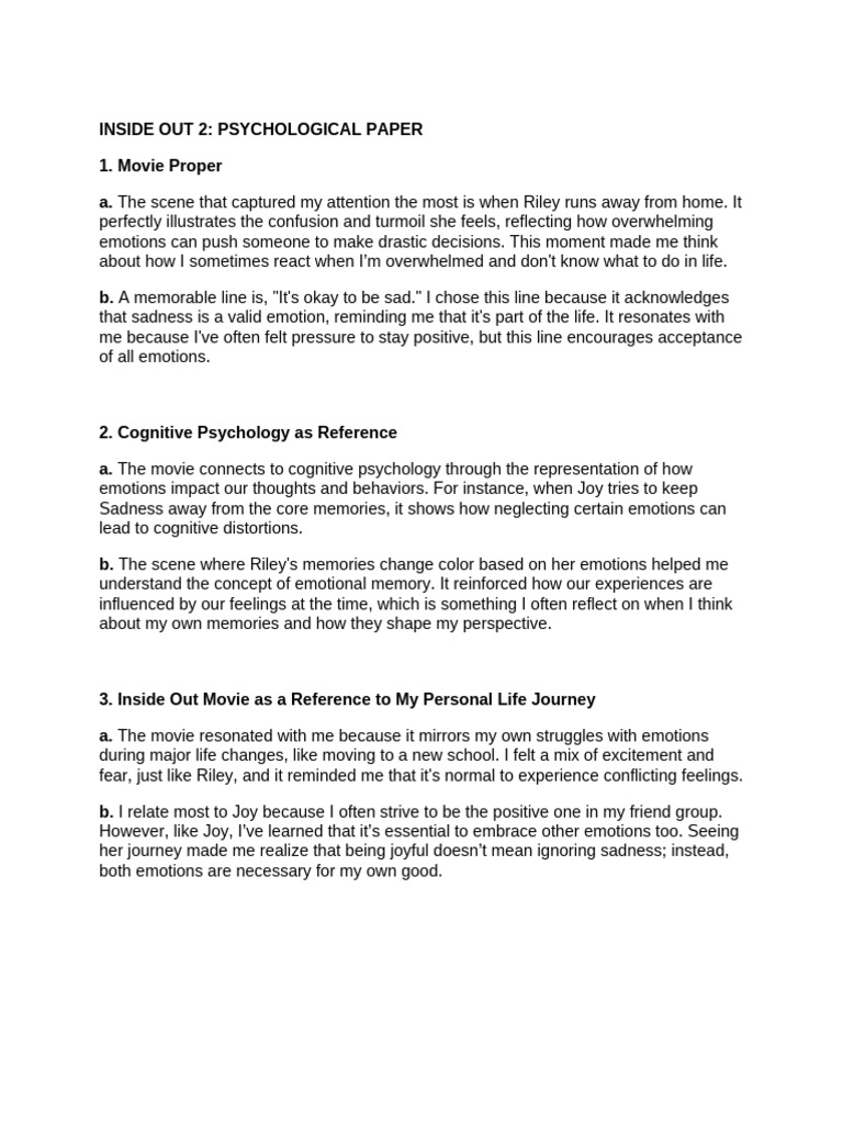 Inside Out 2 - Psychological Paper | PDF