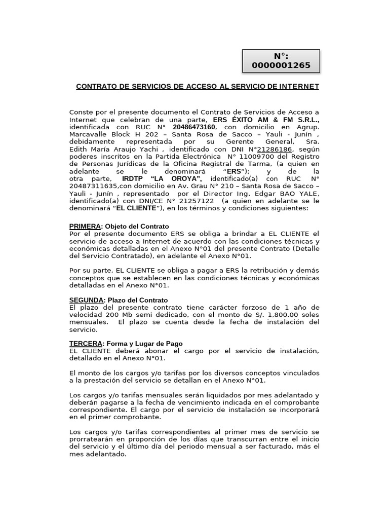 Nuevo Contrato De Internet Para Instituto 2024 Pdf Bancos